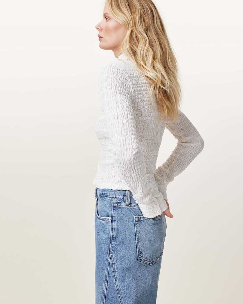 Connie Slim Fit Open Neck Shirt Chalk White | ALLSAINTS